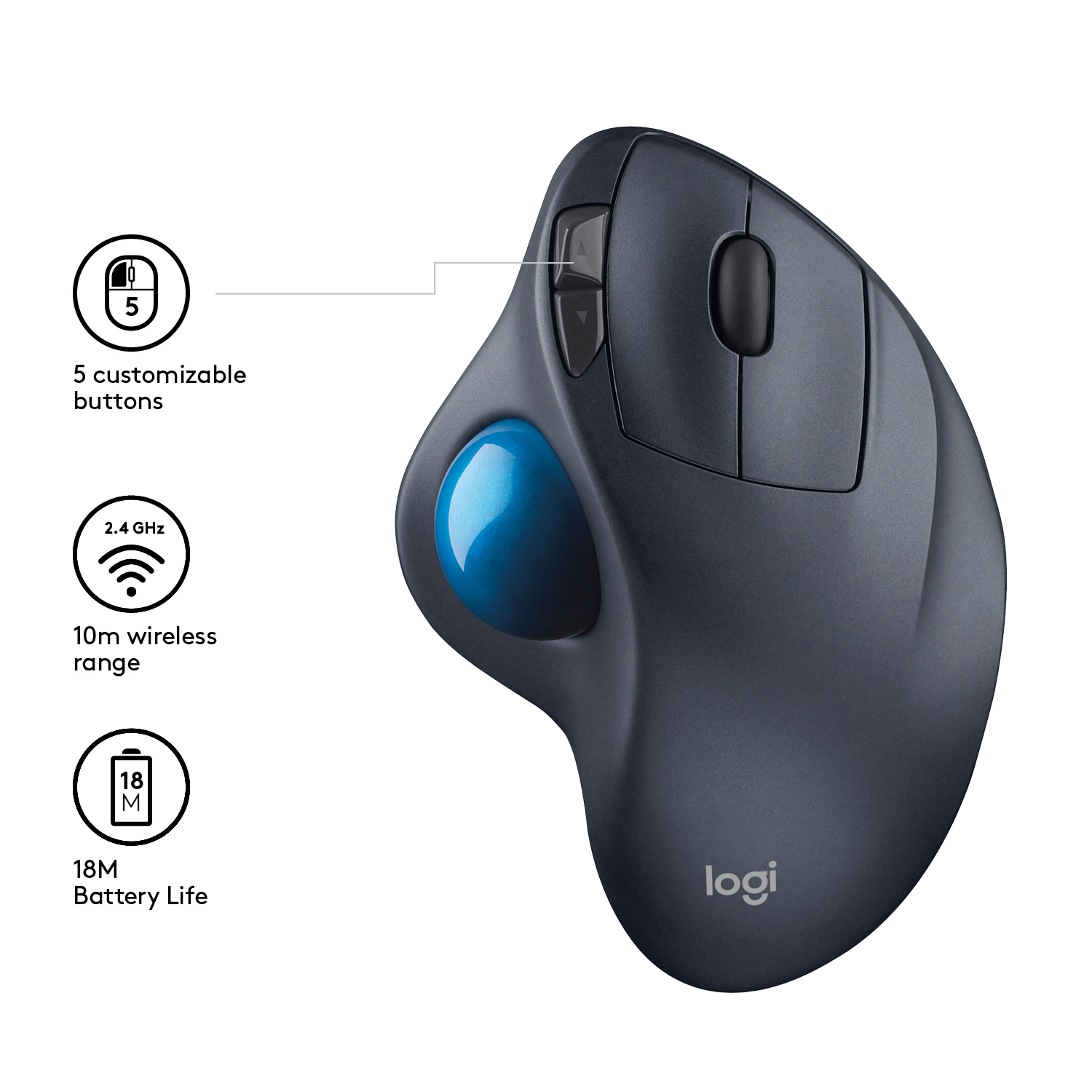 Logitech TRACKMAN Wireless Trackball M570 mouse Right-hand RF Wireless ...